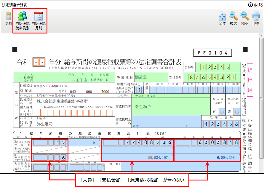 法定調書合計表の[人員][支払金額][源泉徴収税額]が合わない｜ 弥生給与 サポート情報